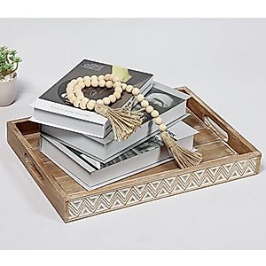 Dugunusu Farmhouse Wood Decorative Tray 16''X12'', Rustic Serving Tray, Tray for Ottoman, Coffee Table, Kitchen Counter, Crafts, Display (Rectangle Brown)