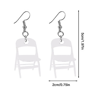 Folding Chair Earrings， Funny Fight Acrylic Chair Drop Dangle Earrings for Women Christmas Halloween Party Boho Jewelry Gifts（White）