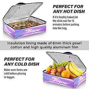 Kcldeci Insulated Thermal Food Carrier Insulated Casserole Carrier for Hot or Cold Food,Rainbow Purple Stars and Unicorn Insulated Tote Bag for Potluck Cookouts Parties Picnic,Lasagna Lugger