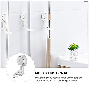 NPQPNAFC Wall Mounted Hooks Mop and Broom Holder Suction Cup Gripper Plastic Wall Mounted Organizer Storage Hooks Tool Hanger Racks for Kitchen Garden Garage Laundry Room White Hanger Hooks Hooks