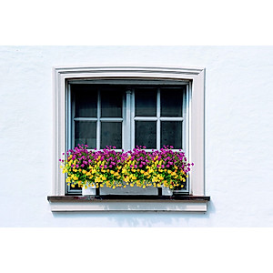 Triarrhena 9Pcs Artificial Flowers Outdoor UV Resistant Fake Plants,Faux Shrubs Plastic Arrangement for Hanging Planter Home,Wedding Porch ,Window,Farmhouse,Garden Décor (Fuchsia or Magenta, Yellow)