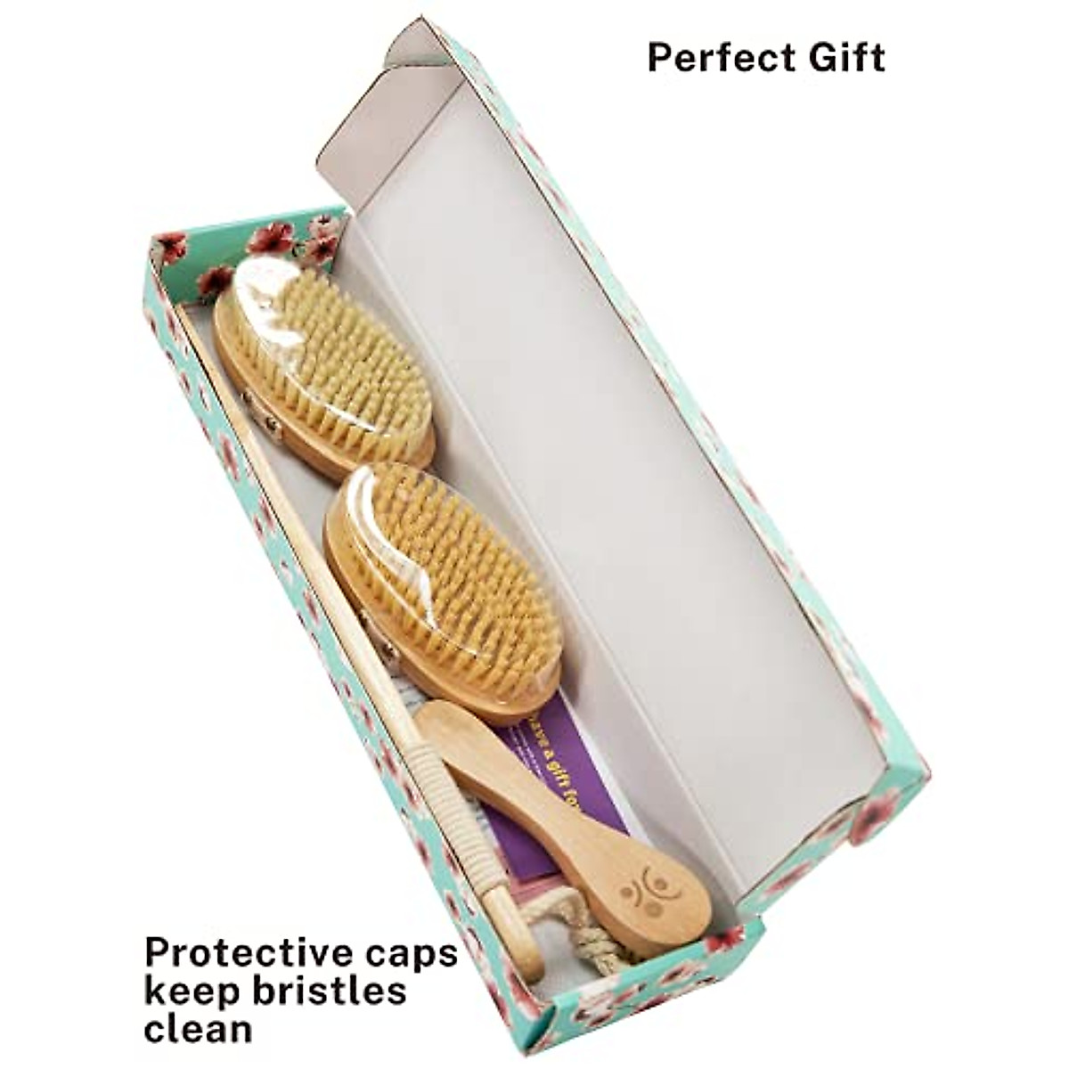 Vegan Dry Brush for Cellulite and Lymphatic Drainage Massage, Natural Firm and Soft Brushes, Cactus Bristles, Dry Skin for Face and Body Set for Brushing, Scrub with Handle