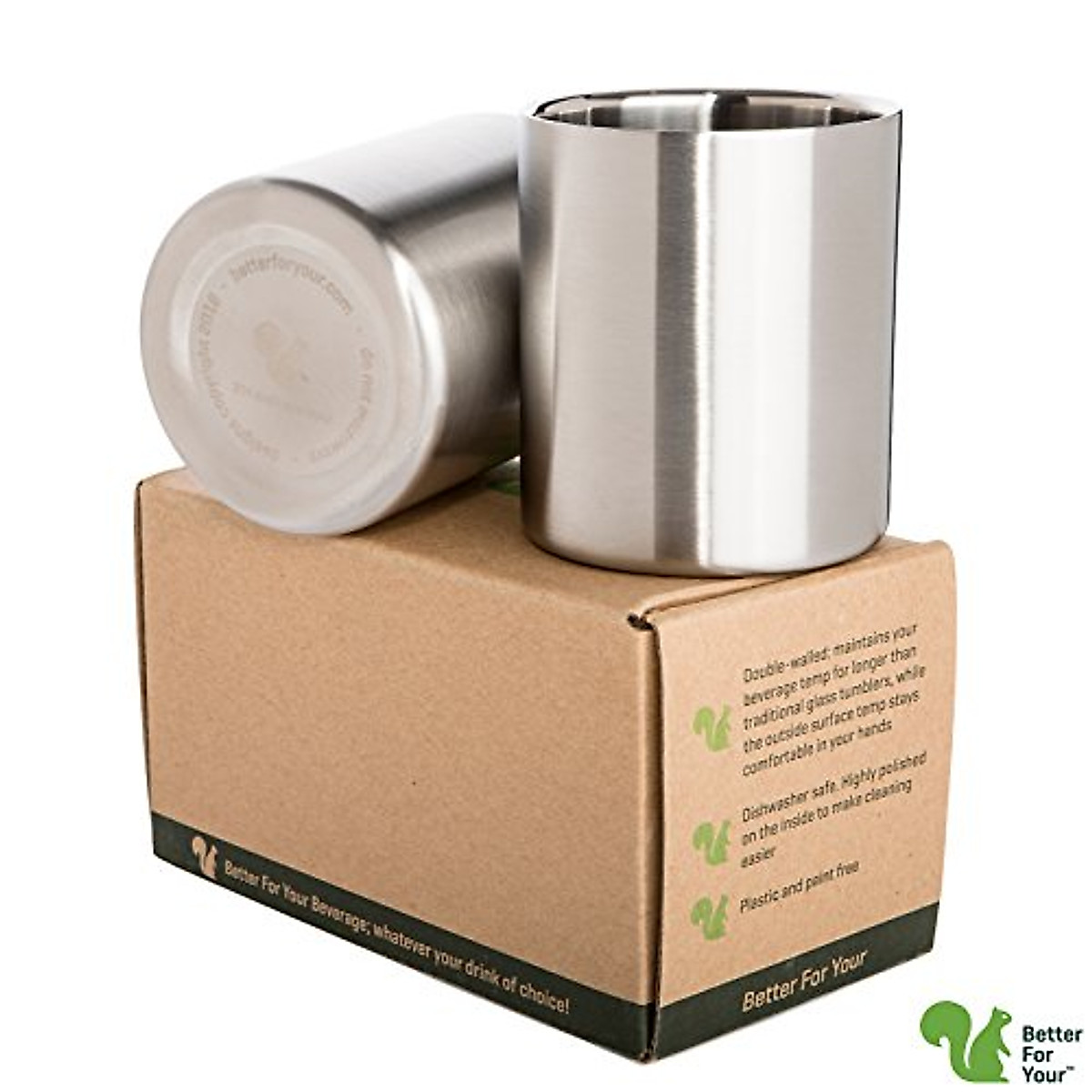 Better For Your Whiskey Stainless Double Walled Lowball Shatterproof Tumbler 13.5 oz Set of 2