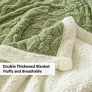Plush Thick Sherpa Throw Blanket - Soft Warm Breathable Fleece Velvet Blanket with 3D Stylish Cable Pattern for Bed Sofa Recliner Chair - Fluffy Throw Size 50"×60", Sage Green