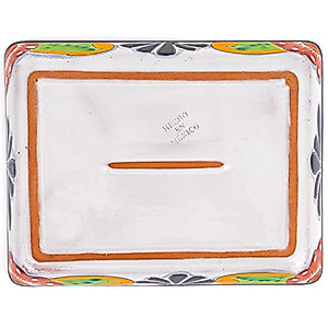 Enchanted Talavera Pottery Hand Painted Ceramic Rectangle Serving Platter Dish Appetizer Plate Tray Food Mexican Floral Pattern Party Fiesta Thanksgiving Jewelry Holder (Medium 9.5 x 7.5 x 1.75)