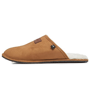 Lucky Brand Micro-Suede Scuff Indoor Slippers for Men with Plush Lining, Tan, L