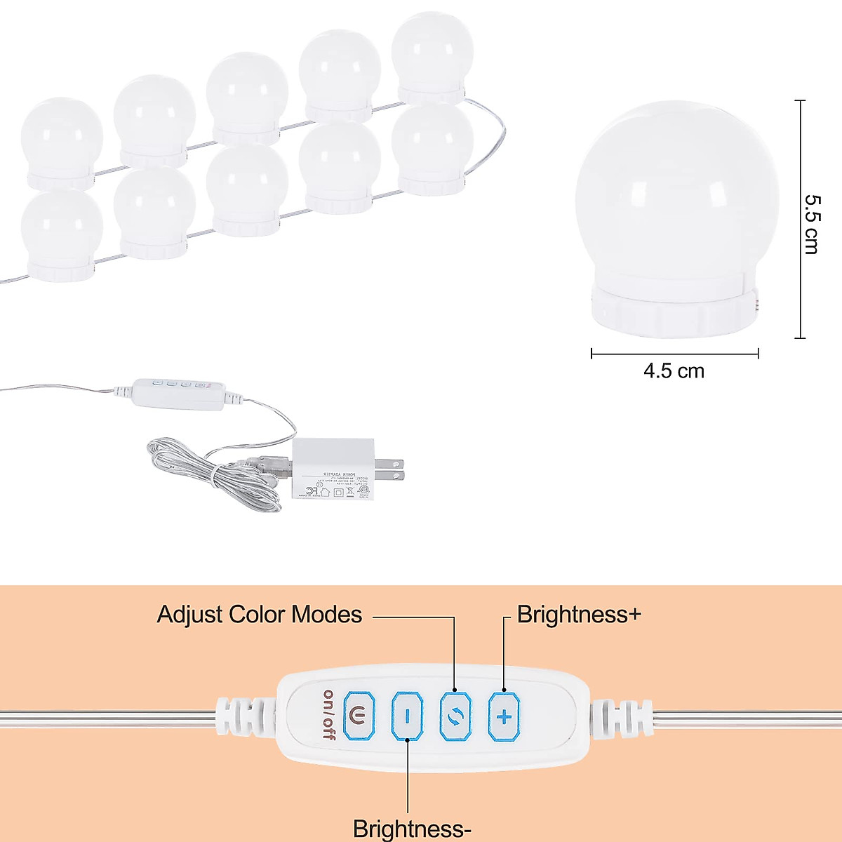 ANWBROAD Makeup Vanity Desk Vanity Set with Lighted Mirror Makeup Vanity Desk Table Set Large 8 LED Bulbs Frameless Mirror 3 Colors Modes Dimming 7 Drawers Cushioned Stool 3 Dividers White UBDT03W