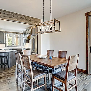 KSANA Farmhouse Chandelier for Dining Rooms, 8-Light Kitchen Island Lighting, Rectangular Chandelier 26'' in Length, Brown