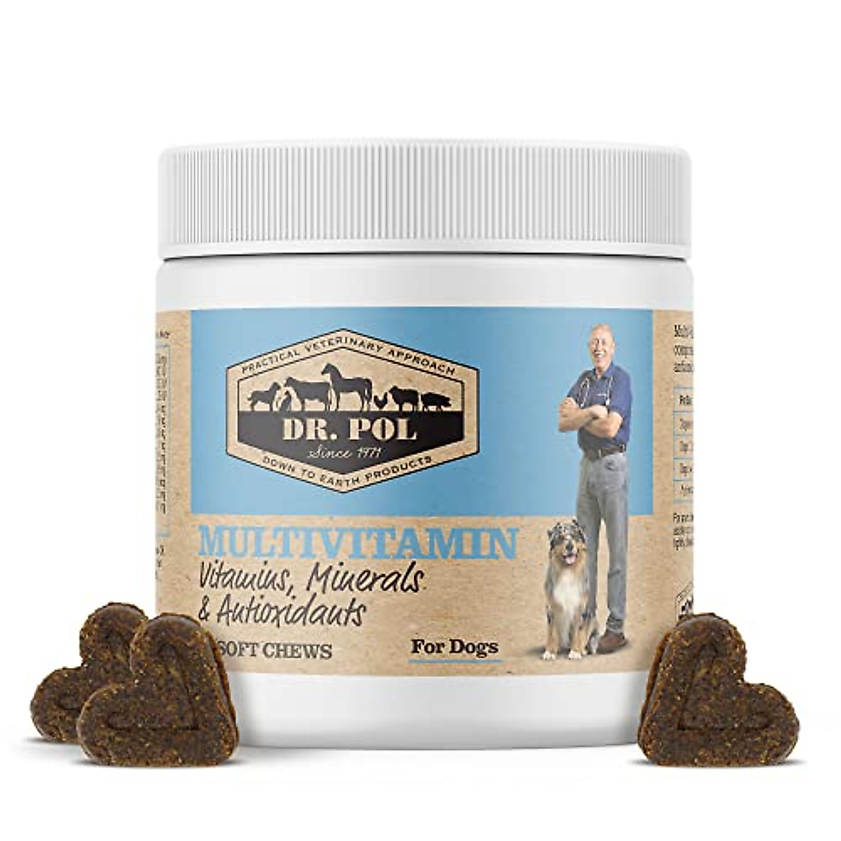 Dr. Pol Chewable Dog Multivitamin - Dog & Puppy Vitamins - Complete Dog Supplements & Vitamins for Pet Health - Heart-Shaped Vitamins for Dogs 60 ct Brown