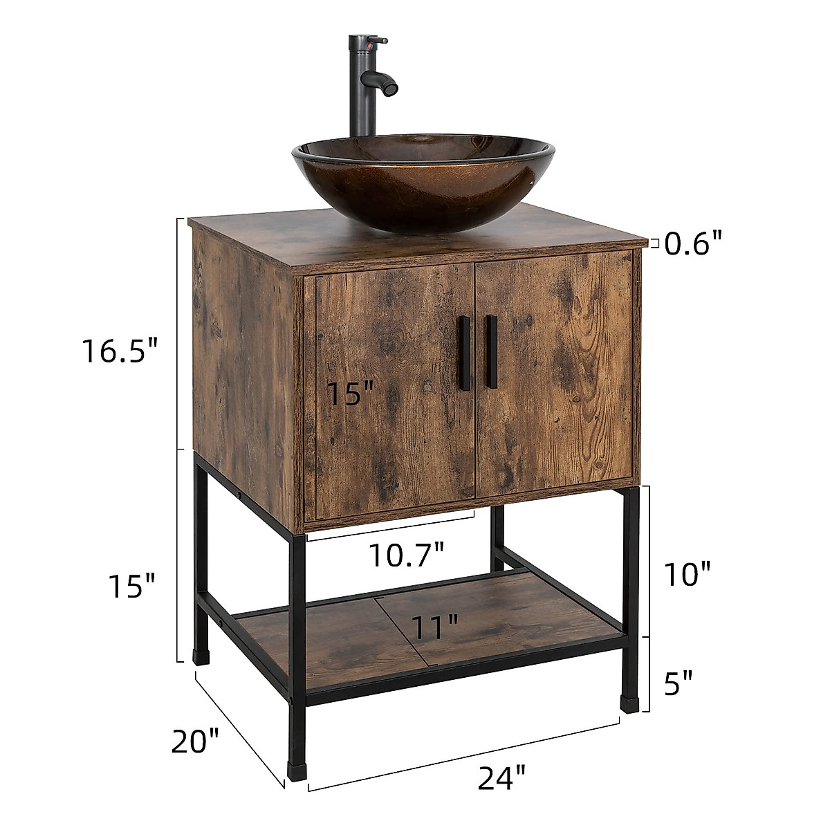 UEV 24" Antique Bathroom Vanity, Dark Brown Bathroom Vanity Set with Sink Combo, Iron Wood Bathroom Cabinet with Adjustable Water Temperature Faucet (A09)