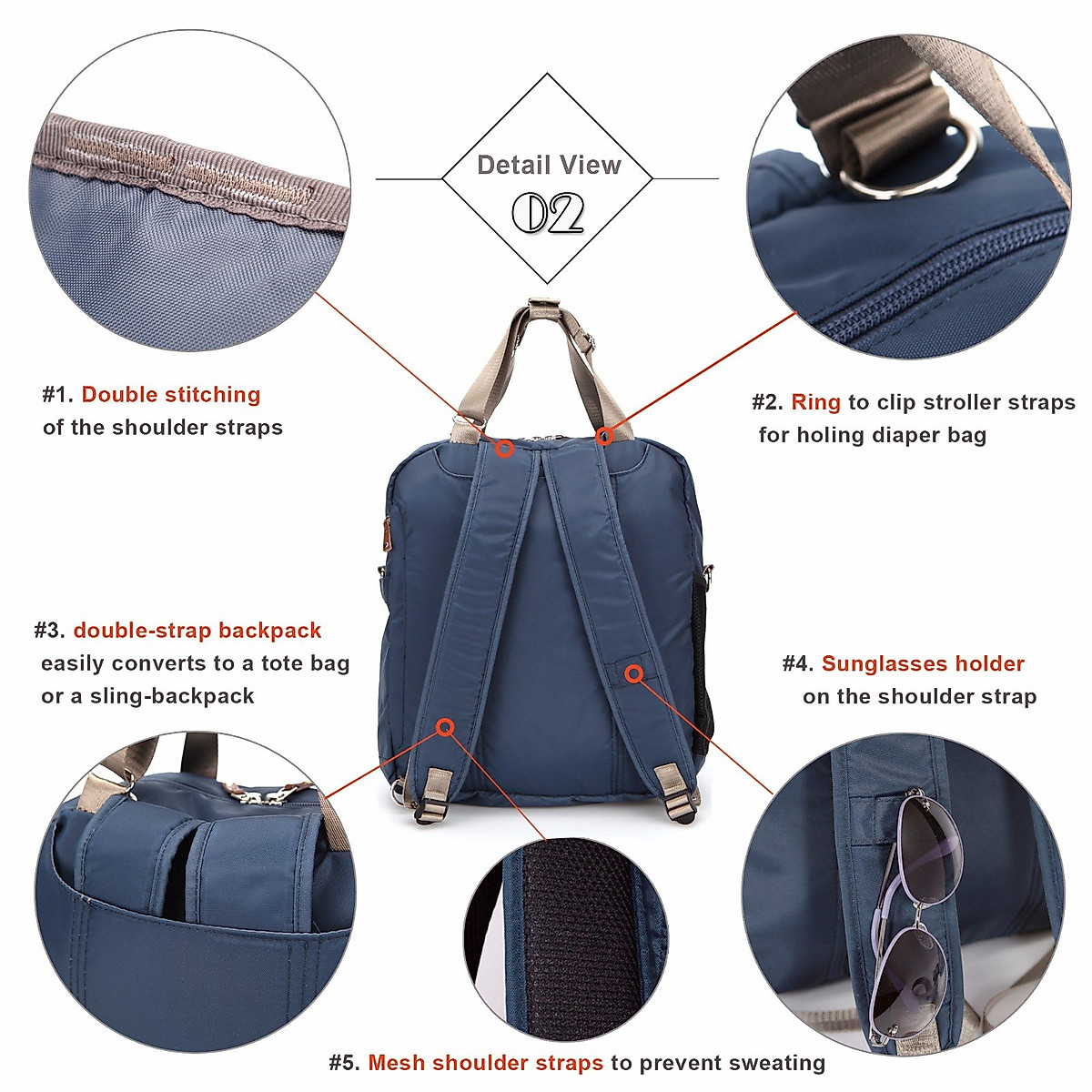 Baby Diaper Bags Backpack Designer for Dads Mom Twins Multi-function Large Tote (Dark Navy)