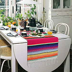 CRJHNS Table Runner Mexican Handwoven Cotton Serape for Party Wedding and Home Decorations,14x84 Inch (1, 14x84/Rose Red)