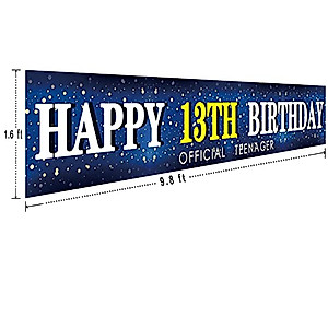 Large Blue Happy 13th Birthday Banner Huge Official Teenager Sign 13th Bday Party Sign for Yard Garden 13th Blue Birthday Party Decoration 13th Birthday Party Photo Backdrop Outdoor (9.8 x 1.6 feet)