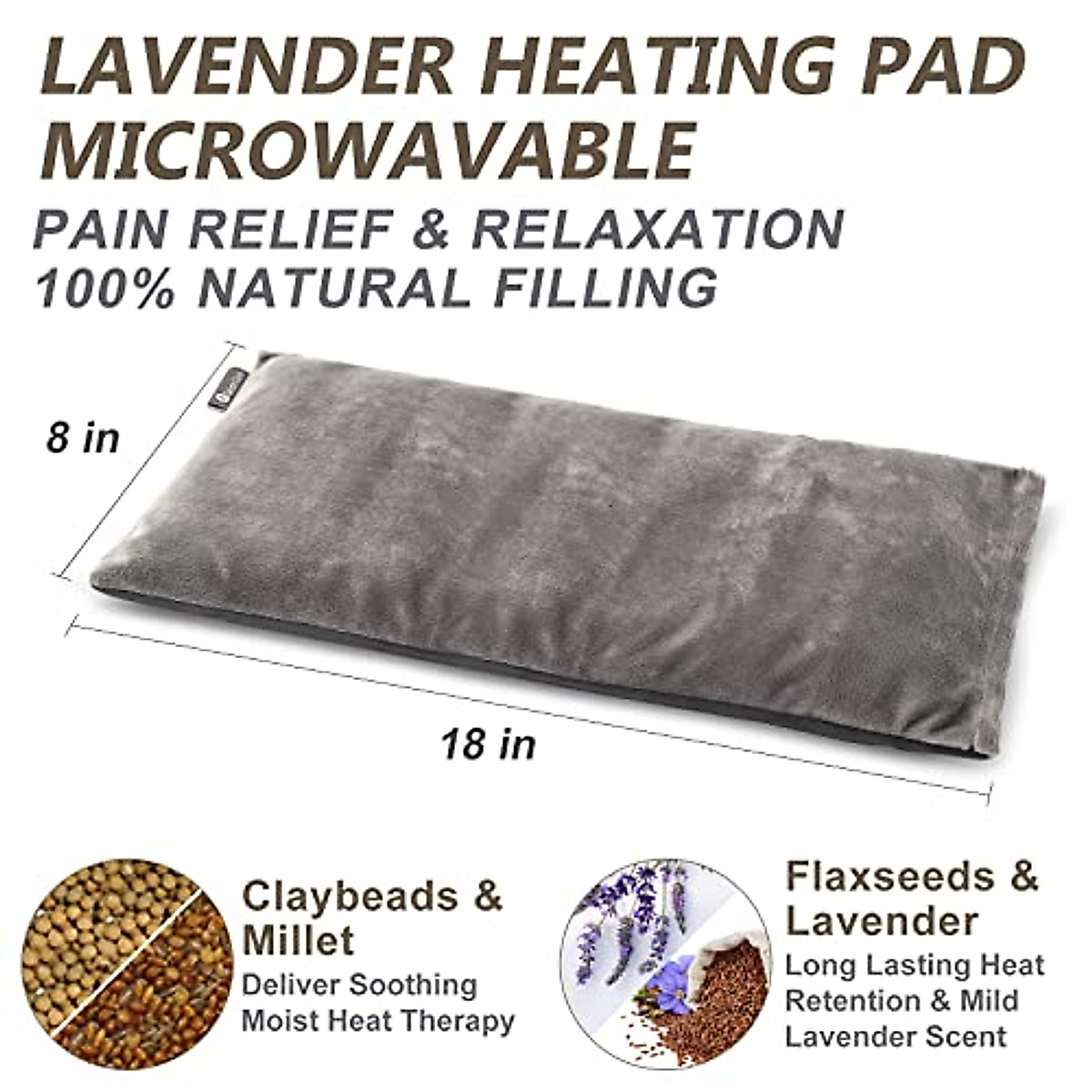 RelaxCoo Microwave Heating pad with Washable Cover 8 * 18" Microwavable Heat Pad for Neck Shoulder, Cramps, Back Pain Relief, Warm Compress Bean Bag Moist Heat Pack for Muscles, Joints, 2 Pack