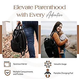 Citi Collective Explorer Black Diaper Bag Backpack - Vegan Leather Diaper Bag with Shoulder Strap, Insulated Bottle Pockets, Changing Pad, Stroller Clip- Versatile Diaper Bag for Baby