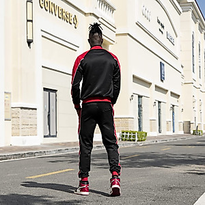 TOLOER Men's Tracksuit Set Sweatshirt Jogger Sweatpants Solid Patchwork Warm Sports Suit Black Medium