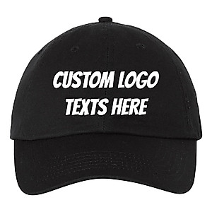 INK STITCH Unisex Vc300a Custom Stitching Logo Texts Monogrammed Cotton Baseball Caps (Black)