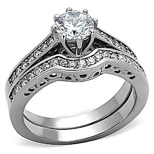 Marimor Jewelry Women's 1.85 Carat Cubic Zirconia Stainless Steel 316 Wedding Ring Set Size 7