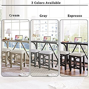 P PURLOVE 3-Piece Bar Table Set, Dining Table Set,Breakfast Bar Table for 2,Counter Height Dining Table Set with USB Port and Upholstered Stools for Kicthen Room,Dining Room
