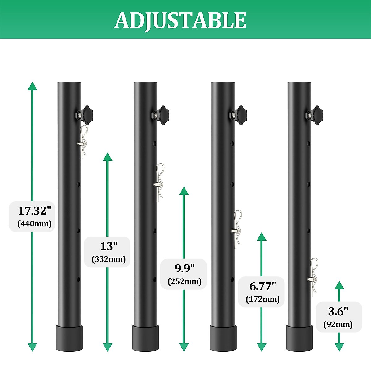 Herbert-fty Folding Table risers for Folding Tables Straight/Bent Leg, Dural Folding Table Leg Extensions 4 Levels/Heights Table Leg Extenders-All for Treating Your Back Pain(4-Pack)(17.3 in (44cm)