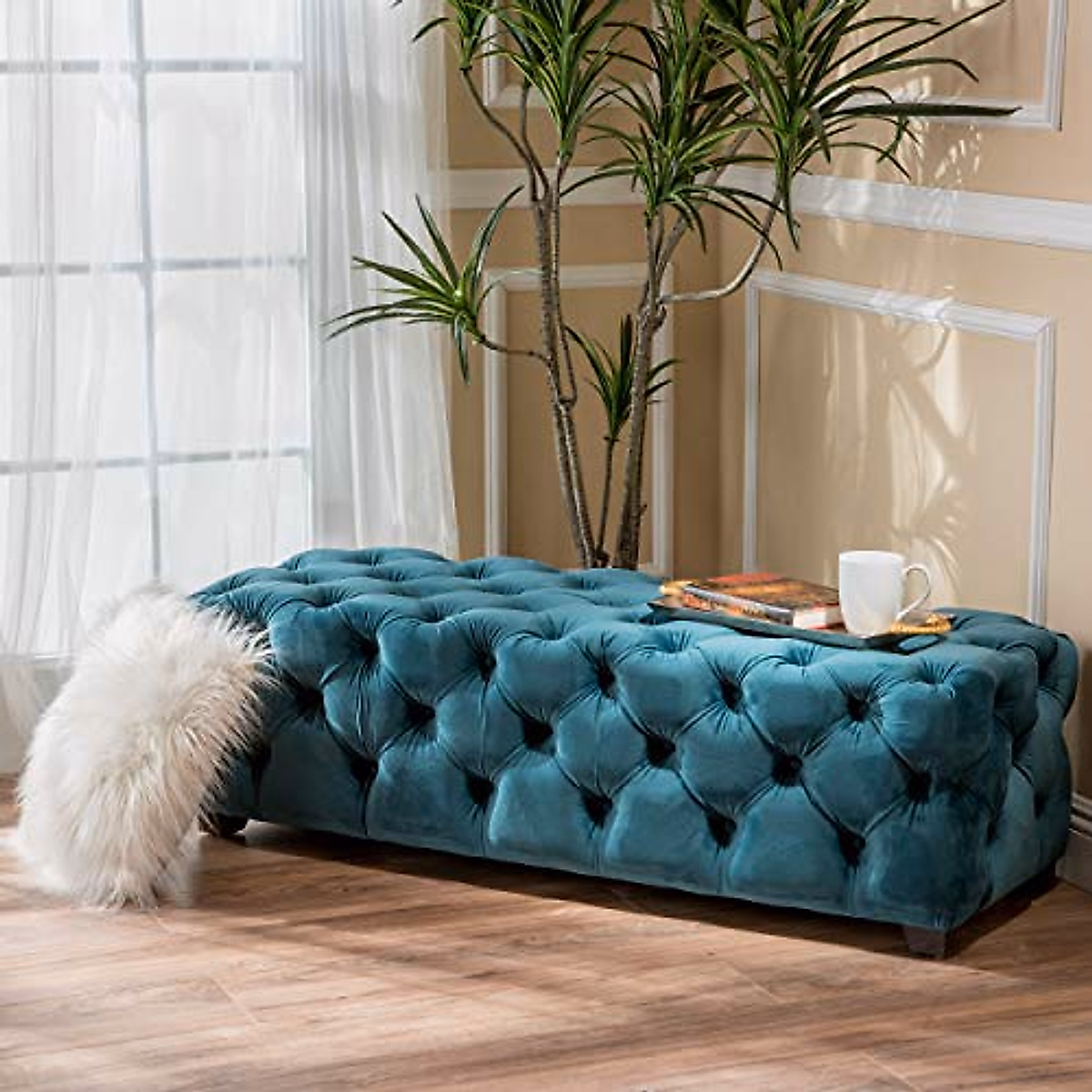 Christopher Knight Home Piper Velvet Ottoman, Dark Teal, Rectangle