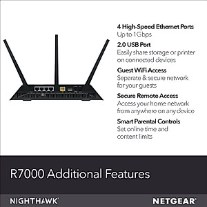 NETGEAR Nighthawk AC1900 Dual Band WiFi Router, Gigabit Router, Open Source Support, Circle with Disney Smart Parental Controls, Compatible with Amazon Alexa (R7000) (Certified Refurbished)