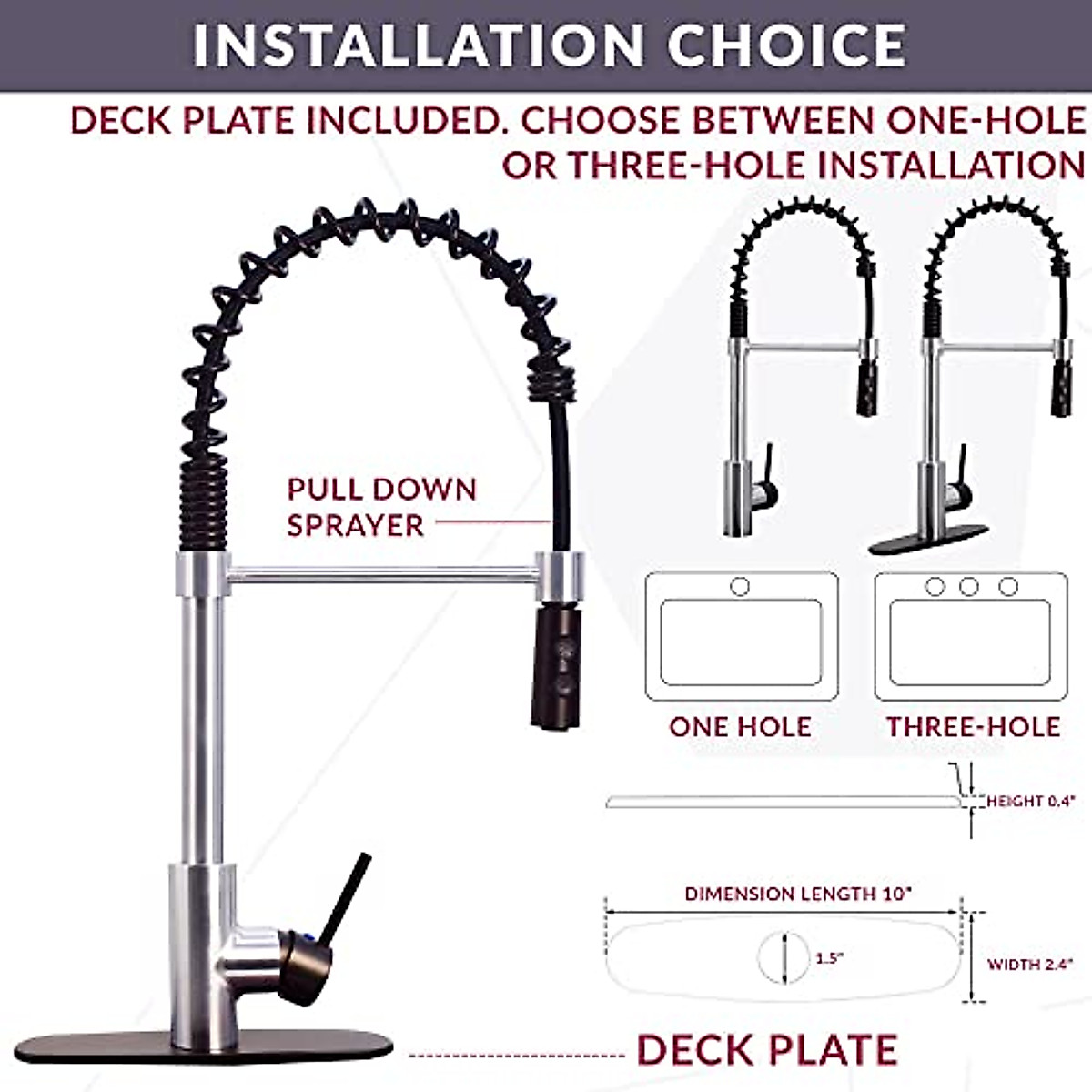 Westbrass KS18A-2012 21" Commercial Style Kitchen Faucet with Dual Function Open Coil Pull Down Sprayer and 1-Lever Handle, Stainless Steel/Oil Rubbed Bronze