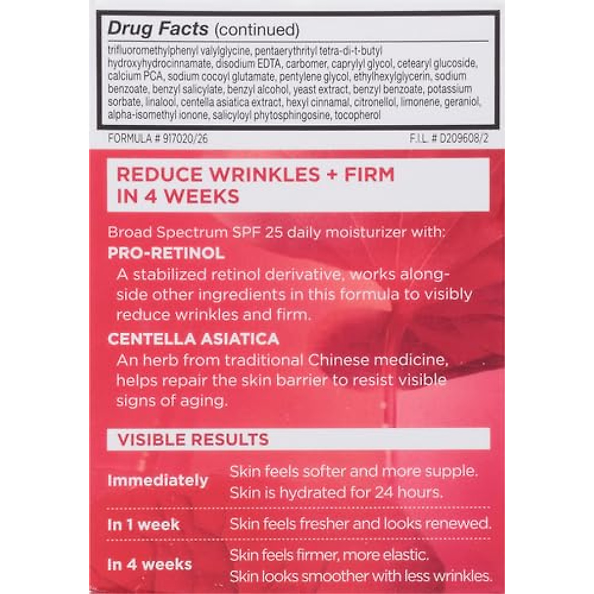 L'Oréal Paris Revitalift Anti-Wrinkle and Firming Face Moisturizer with SPF 25, Pro-Retinol and Centella Asiatica, Paraben Free, 1.7 oz (Packaging may vary)
