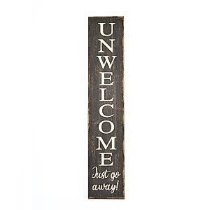 National Tree Company Hanging Porch Sign, Gray, Unwelcome, Just Go Away', Wooden Construction, Halloween Collection, 39 Inches
