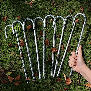 AAGUT 8 Pack Galvanized Rebar Tent Stakes J Hook 12 Inch, Chain Link Fence Stakes Canopy Yard Landscape Garden Staples, Heavy Duty Metal Steel Ground Anchors