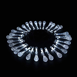 Ueohitsct Solar Powered 30LED Raindrop String Lights with 8 Lighting Modes Home Garden Party Light Decor