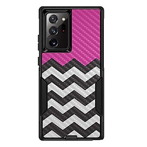 MightySkins Carbon Fiber Skin for OtterBox Commuter for Samsung Galaxy Note20 Ultra 5G - Hot Pink Chevron | Protective, Durable Textured Carbon Fiber Finish | Easy to Apply | Made in The USA