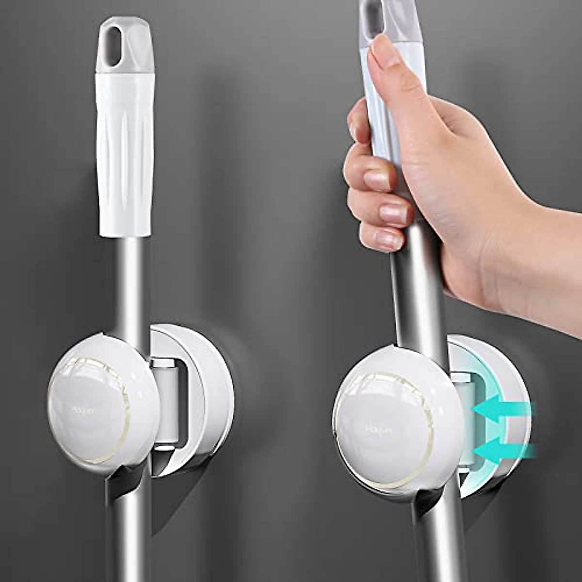 HAYAN Broom & Mop Holder, No-Drilling Wall Mount Broom Gripper Organizer, Mop Broom Hanger, Lightsaber Holder Storage (White, 1 pcs)