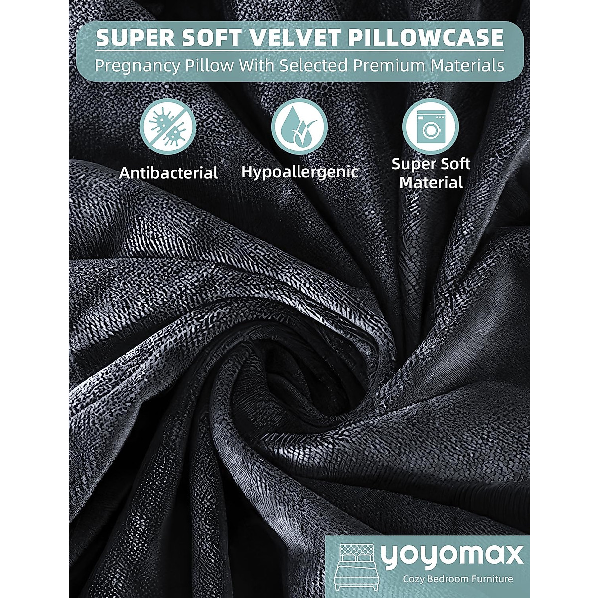 TINKLE WELL C-Shaped Pregnancy Pillows, Memory Foam Pregnancy Pillow Full Body Maternity Pillow with Removable Cover, 52 Inch Pregnancy Pillows for Sleeping (Black)