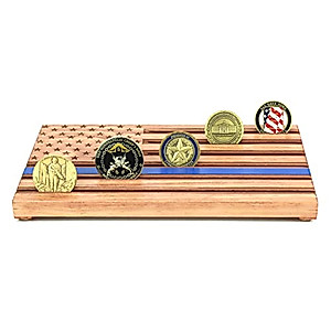 LOKI ENGRAVING Thin Blue Line Red American Flag Challenge Coin Display