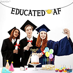 XtraLarge, Congrats Grad Banner - 72x44 Inch | Glitter Gold Educated AF Banner - 10 Feet No DIY | Graduation Banner for Graduation Party Decorations 2022 | Class of 2022 Educated AF Decorations