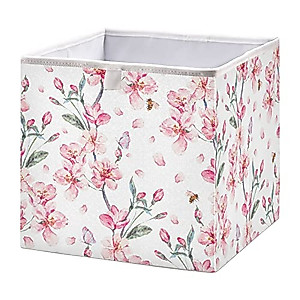Kigai Cherry Blossom Cube Storage Bins - 11x11x11 In Large Foldable Storage Basket Fabric Storage Baskes Organizer for Toys, Books, Shelves, Closet, Home Decor