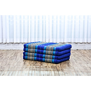 Leewadee Trifold Mattress Standard – Comfortable Thai Massage Pad, Foldable Floor Mattress Filled with Kapok, Perfect to Use as a Sleeping Mat 79 x 28 inches, Blue