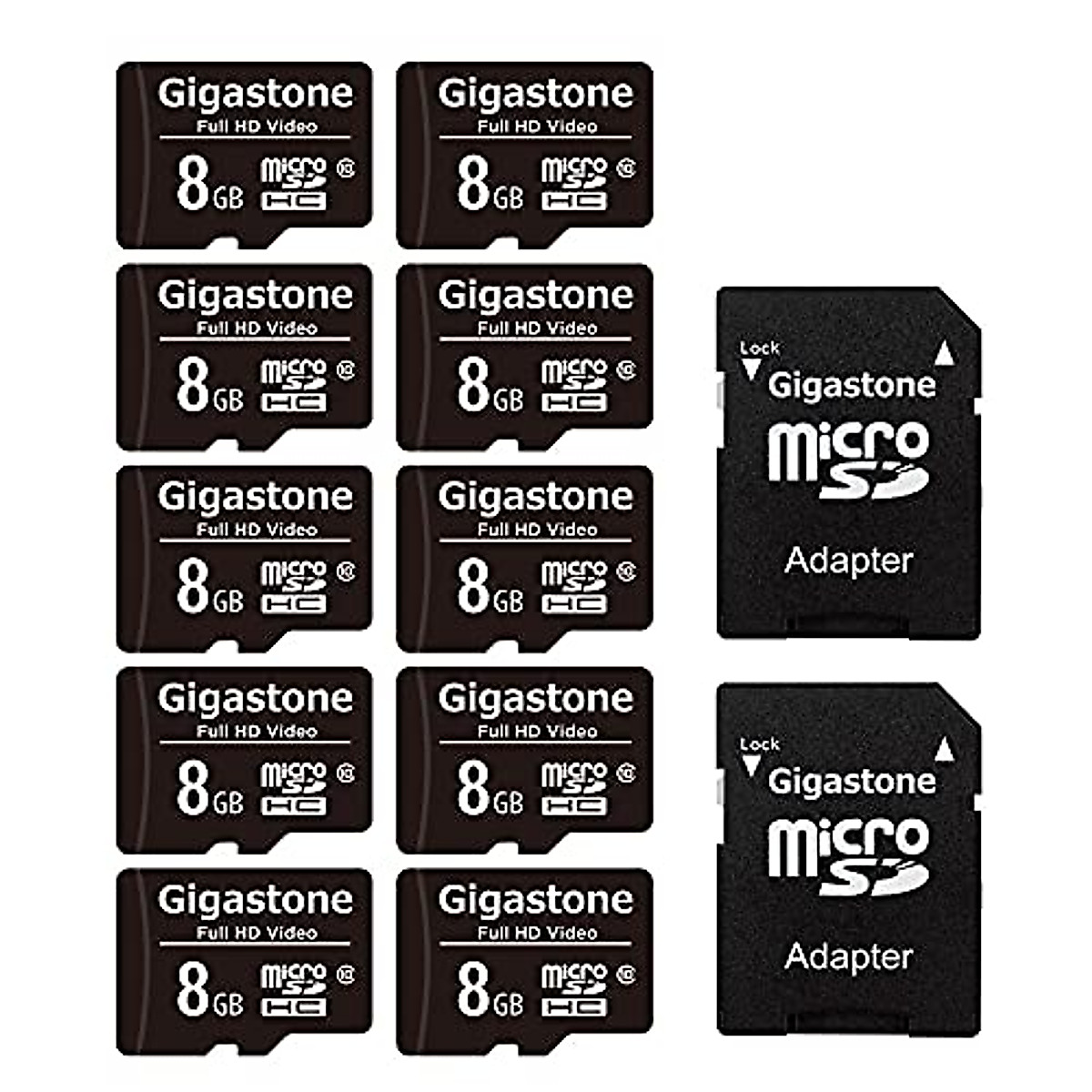 Gigastone 8GB 10-Pack Micro SD Card, Full HD Video, Surveillance Security Cam Action Camera Drone, 85MB/s Micro SDHC Class 10