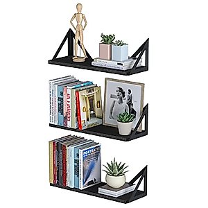 Wallniture Minori Floating Shelves for Wall Storage, 17"x6" for Living Room Wall Decor, Bookshelf for Bedroom, Dining Room, Office, Kitchen Organization and Storage Shelves, Black Shelf Set of 3