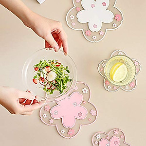 Sakura Coffee Cup Mat Kawaii Coaster 2PCS Cute Cherry Blossom PVC Home Tea Mug Pink Flower Pattern Durable Anti-Skid Pot Bowl Pad Placemat for Desk Drink Table Decor Kawaii Accessories (Small)
