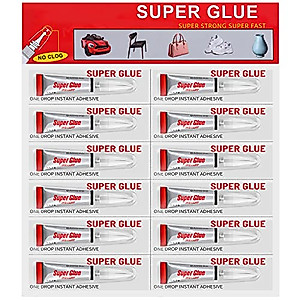 12 Pack Super Glue Clear, Strong Adhesive Superglue Gel Fast Drying Instant Cyanoacrylate (CA) Glue for Plastic, Wood, Metal Stone, Jewelry Beads Making, Phone Ceramic Crafts Repair (3 Gram/Tube)