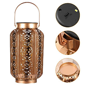 newvivid Solar Lights Outdoor Metal Solar Lantern Outdoor Hanging Retro Decorative Lanterns with Durable Handle Solar Powered Waterproof LED Table Lanterns Lighting for Yard Patio 1 Pc Bronze