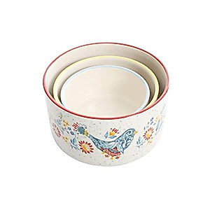 The Pioneer Woman Mazie 6-Piece Round Ceramic Nesting Bowl Set with Build-In Steam Release,15.5 ounce