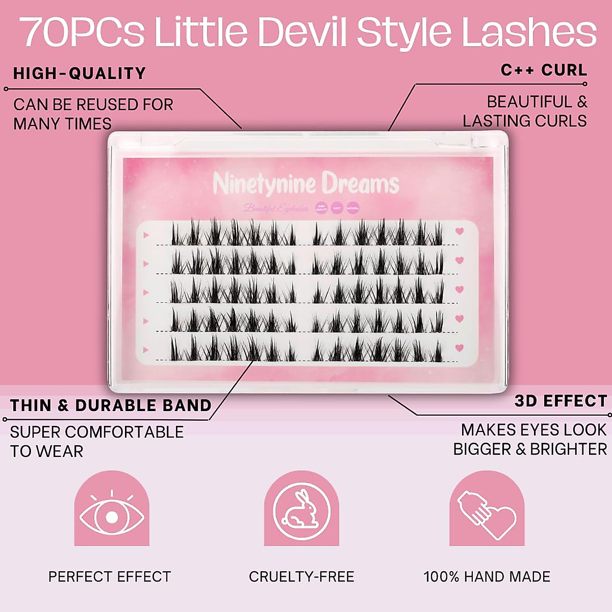 Ninetynine Little Devil Style (12mm) 70pcs C Curl Individual False Eyelash Extension Reusable Natural Soft Volume Lashes Clusters