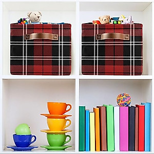 Christmas Plaid Storage Basket Bins Foldable Laundry Hamper Toy Storage Bins Box Organizer for Office Bedroom Clothes Bedroom Living Room,2 pcs