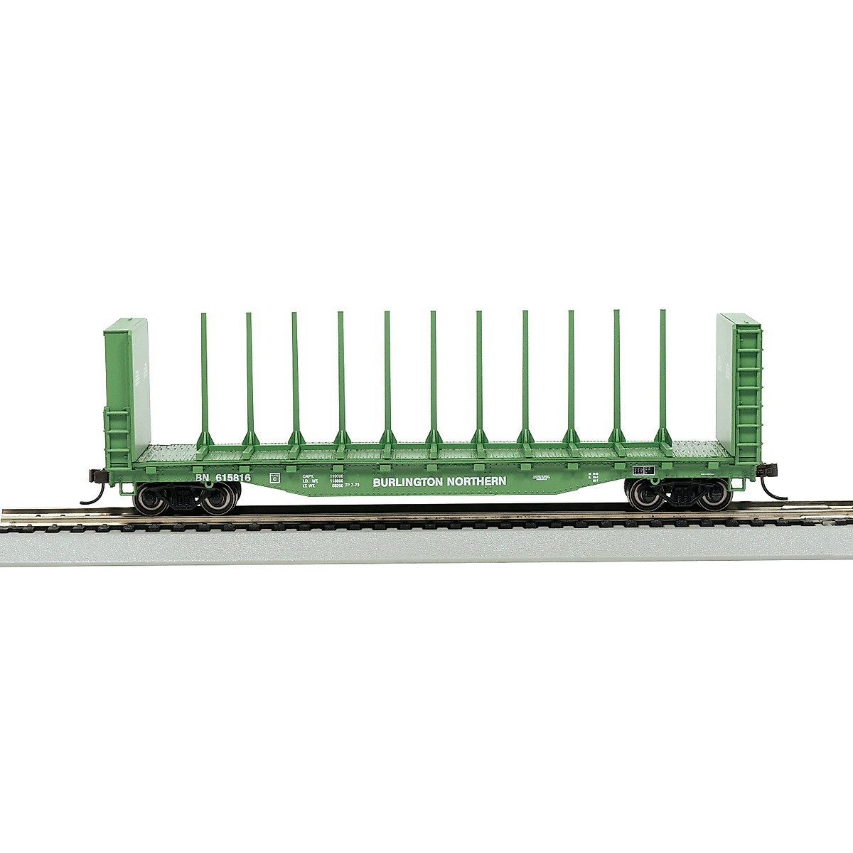 Bachmann Trains - 52' Center-Beam FLATCAR with BULKHEADS - Burlington Northern #615816 - HO Scale