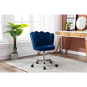 Swivel Shell Chair for Living Room & Bedroom - Modern Leisure Velvet Office Chair with Curved Backrest, Adjustable Lift Seat, Five-Star Base with Casters for Mobility, Metal & PolyWood Frame (Navy)