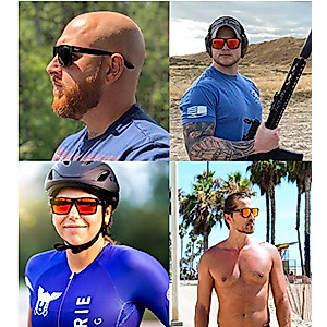 TOROE Classic Polarized RANGE Sunglasses TR90 Unbreakable Frame Fire Red Polycarbonate Lenses (Matte Black | Sunrise)