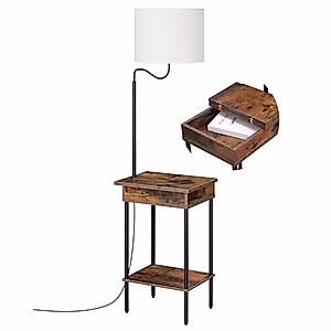 EDISHINE Floor Lamp with Table, Side Nightstand Light with 1 Drawer and 1 Shelf, Bedside Shelf Floor Lamp, Small End Table with Reading Lamp for Living Room Bedroom, Den